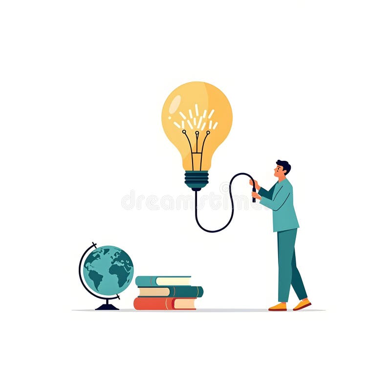 Illustration of Creative Idea Bulb Man with Books Globe for Learning ...