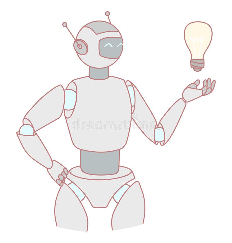 An Illustration of a Creative Robot Joyfully Holding a Bright Light ...