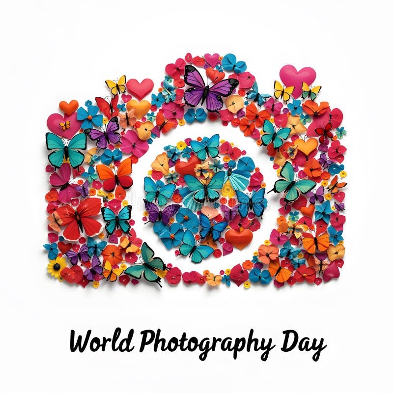 World Photography Day Camera Shape in Butterfly Stock Illustration ...