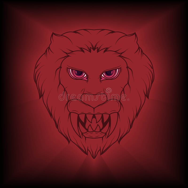 Illustration of a Creepy Lion Head Demon with Bright Red and Sharp ...