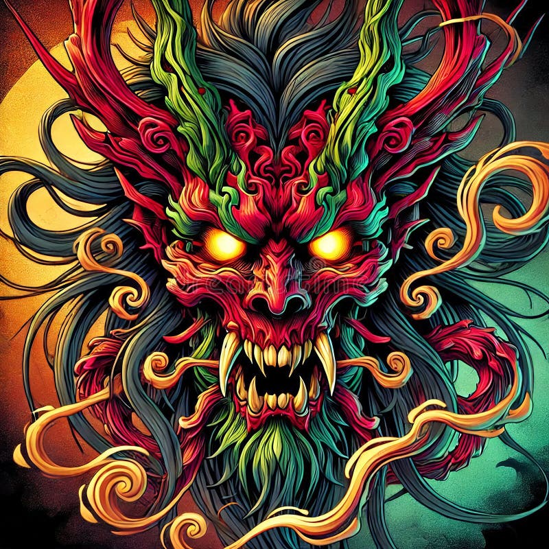 Illustration of a Creepy Mythological Creature S Face. Stock Photo ...