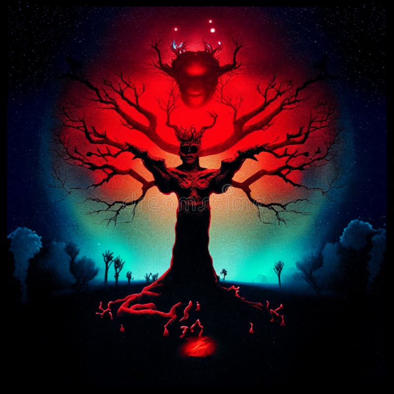 Illustration of a Creepy Dark Forest with Glowing Trees and Mushrooms ...