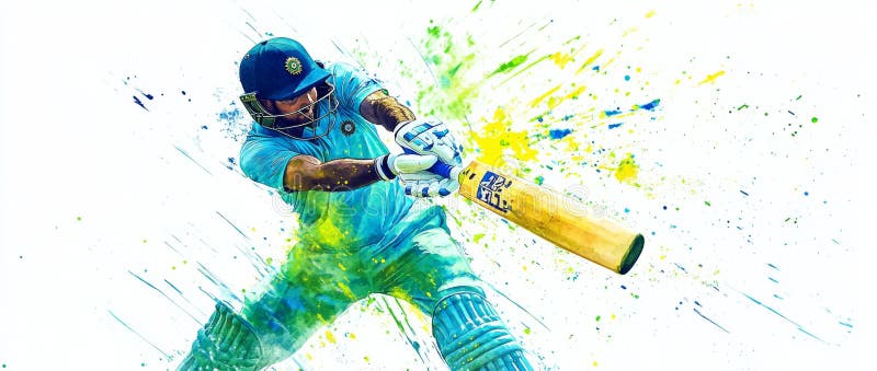 Illustration of a Cricket Player with Colorful Watercolor Splash ...