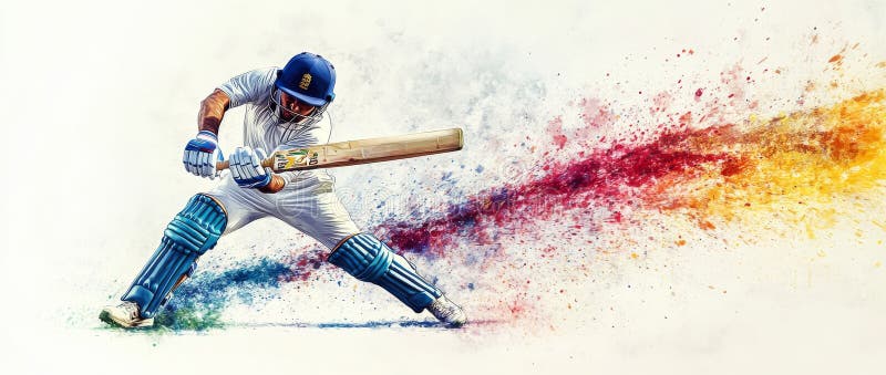 Illustration of a Cricket Player with Colorful Watercolor Splash ...
