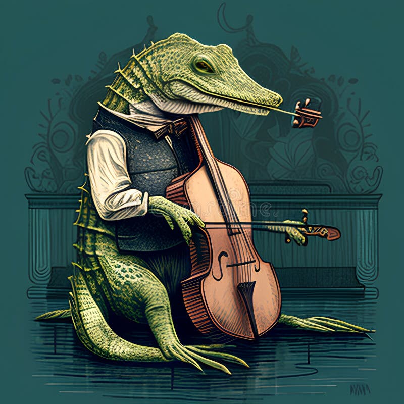 An Illustration of a Crocodile Playing a Cello in the Park Stock ...