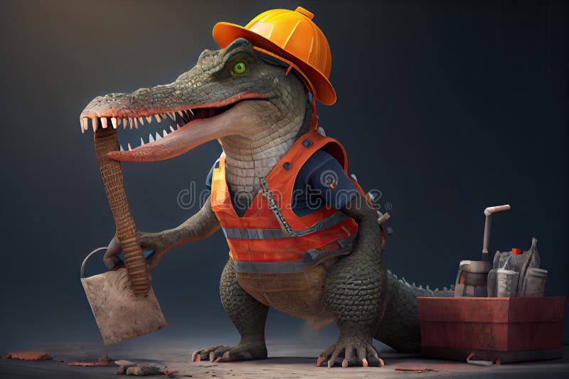 Crocodile Wearing a Construction Workers Uniform Stock Illustration ...