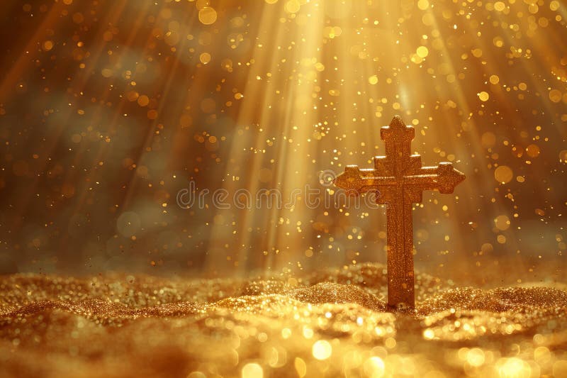 The Cross is Placed on a Golden Background, with a Beam of Light ...