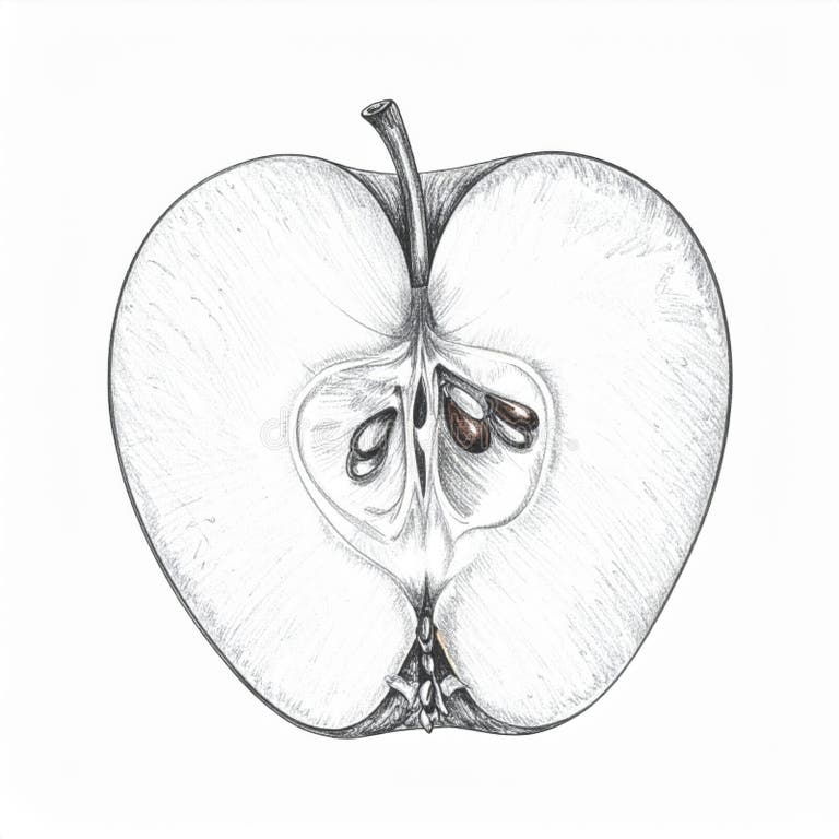 Illustration of a Cross Section Apple with Visible Seeds on White ...