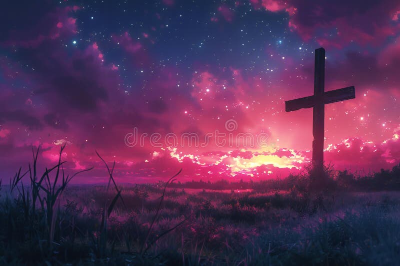 A Cross Stands Tall Against the Backdrop of an Endless Field ...