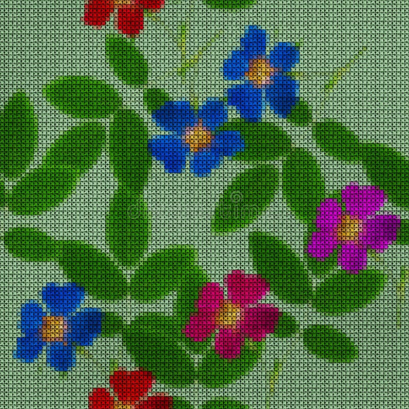 Illustration. Cross-stitch. Briar, Wild Rose Flowers Stock Image ...