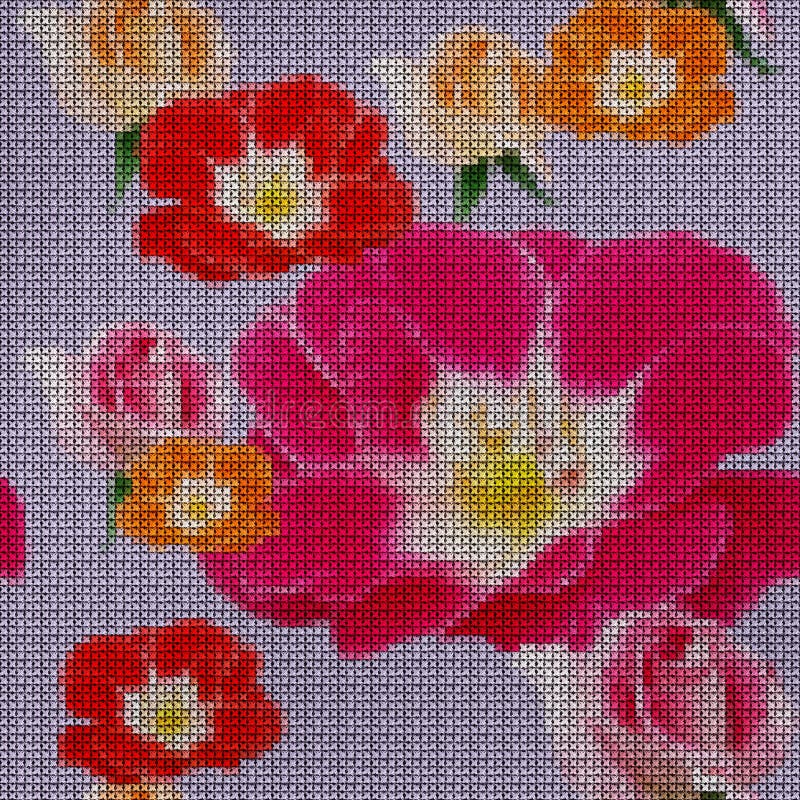 Illustration. Cross-stitch. Rose Flowers. Texture of Flowers. Seamless ...