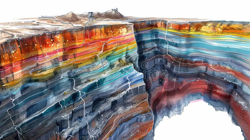 Illustration of a Crosssection of a Gold Mine with Colorful Geological ...
