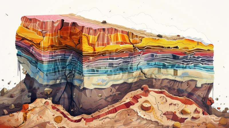 Illustration of a Crosssection of a Gold Mine with Colorful Geological ...