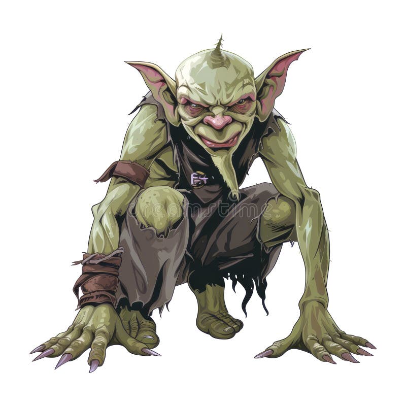 Menacing Goblin Creature Crouching, Fantasy Illustration Stock ...