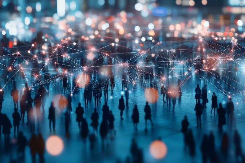 Illustration of a Crowd Connected by a Network, Representing Big Data ...