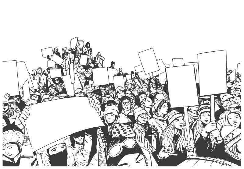 Illustration of Crowd Protesting for Human Rights with Blank Signs ...