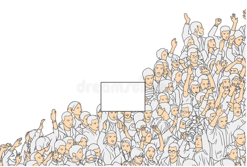 Illustration of Crowd Protest with Blank Sign from High Angle View ...