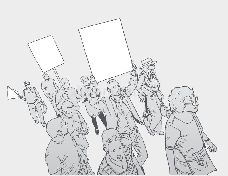 Illustration of Crowd Protesting Against Police Brutality, with Blank ...