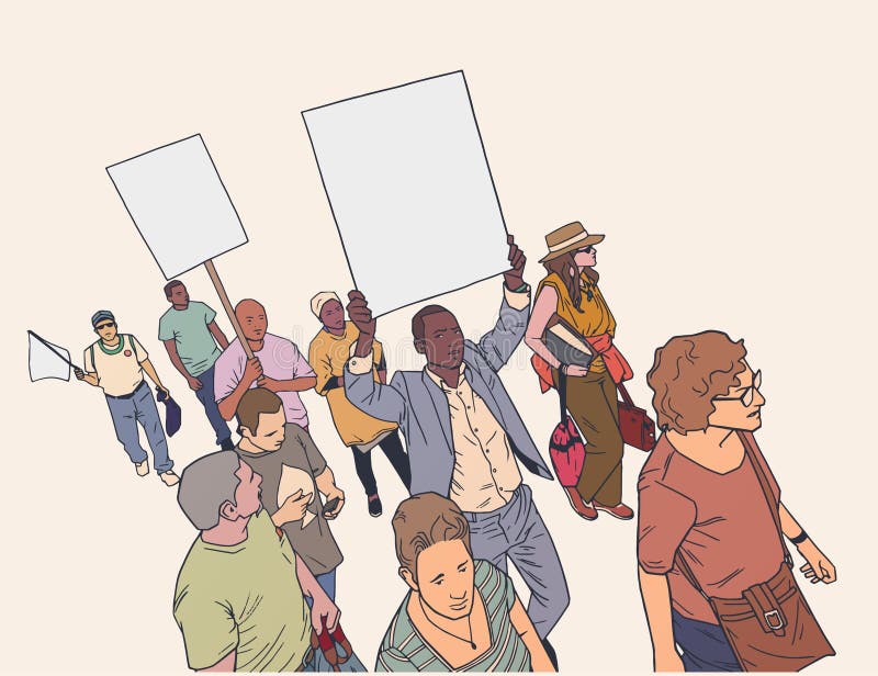 Illustration of Crowd Protesting Against Police Brutality, with Blank ...
