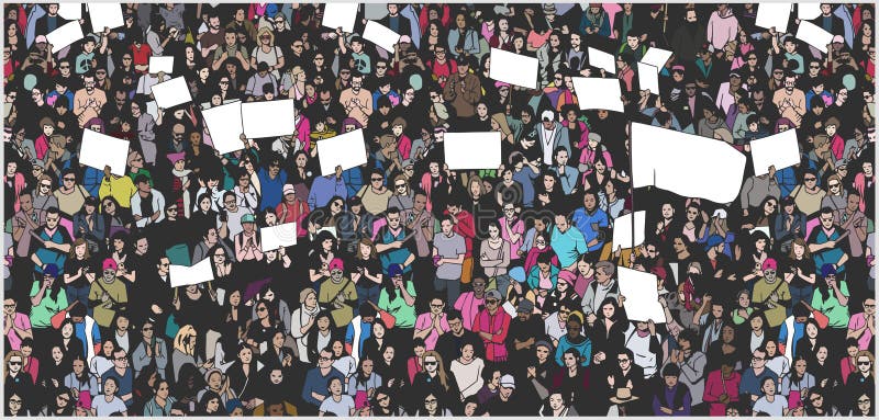 Illustration of Crowd Protesting for Human Rights with Blank Signs ...