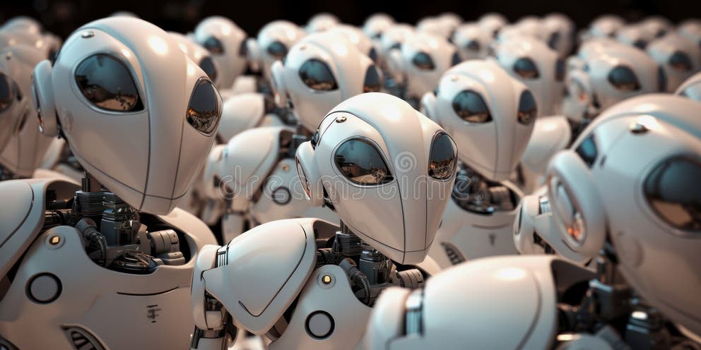 Illustration of a Crowd of Robots, All Look the Same Stock Illustration ...