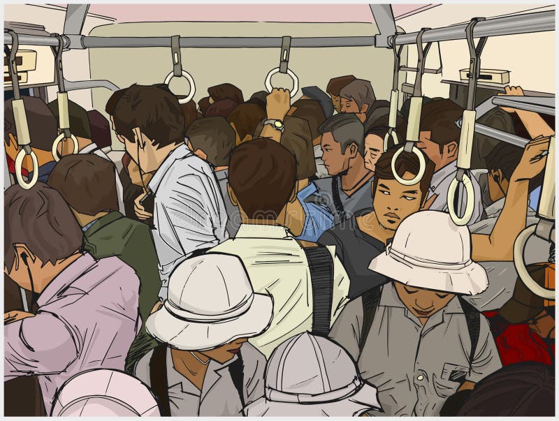 Illustration of Crowded Commuter Train Stock Illustration ...