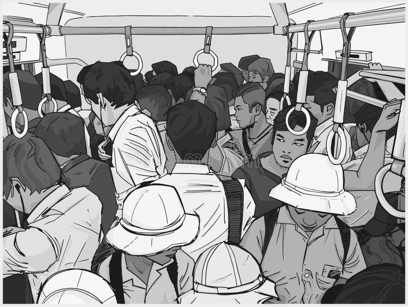 Illustration of Crowded Commuter Train Stock Illustration ...