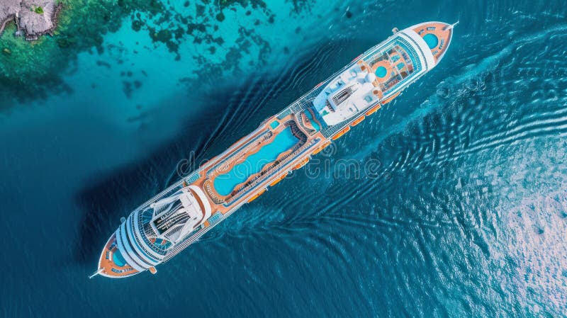 Illustration of Cruiseliner with Pools in Ocean Seen from High Angle ...