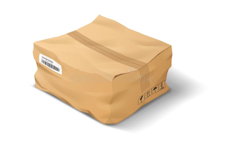 Illustration of a Crumpled Shipping Parcel with Barcode Stock ...