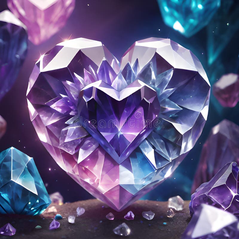 Illustration of Crystal Gems in Heart Shape with Diamonds Stock ...