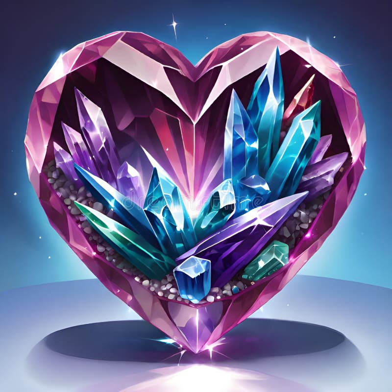 Illustration of Crystal Gems in Heart Shape with Diamonds Stock ...