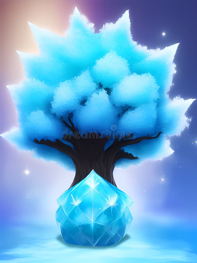 Illustration of Crystal Tree on Dark Background, AI Generated Stock ...