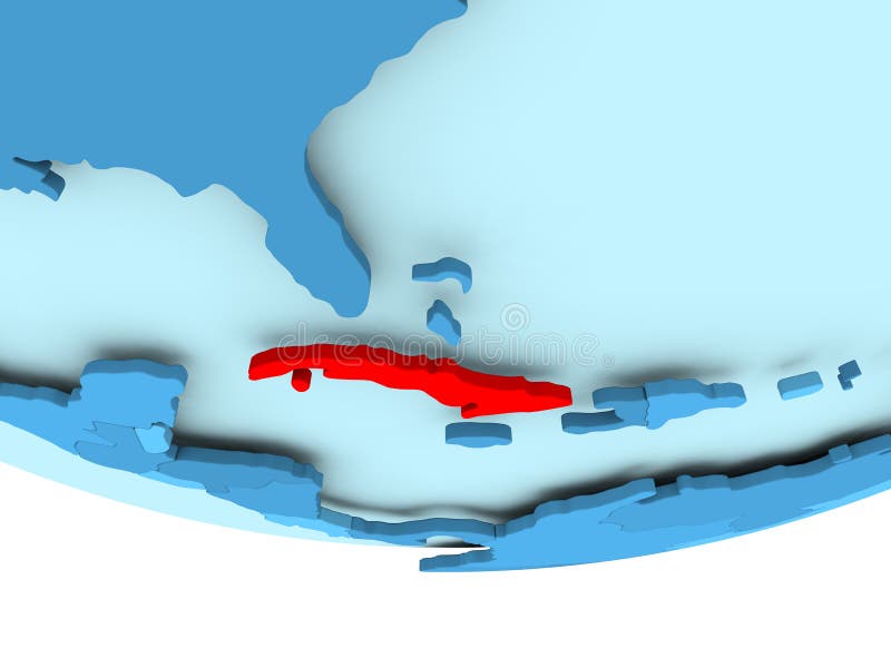 Cuba in red on blue map stock illustration. Illustration of political ...