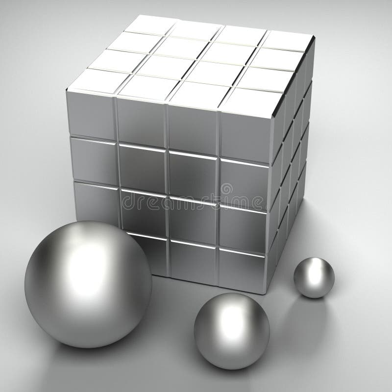 Illustration of Cube and Spheres Stock Illustration - Illustration of ...