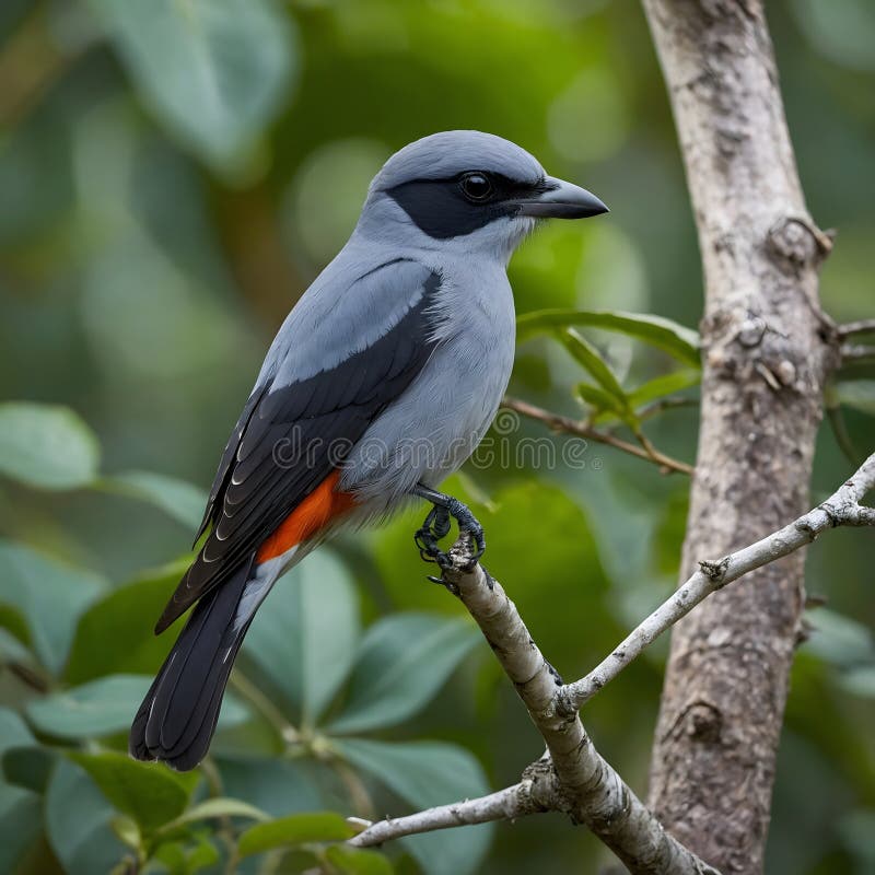 Cuckooshrike Perched Elegantly on a Branch in a Stylized Forest ...