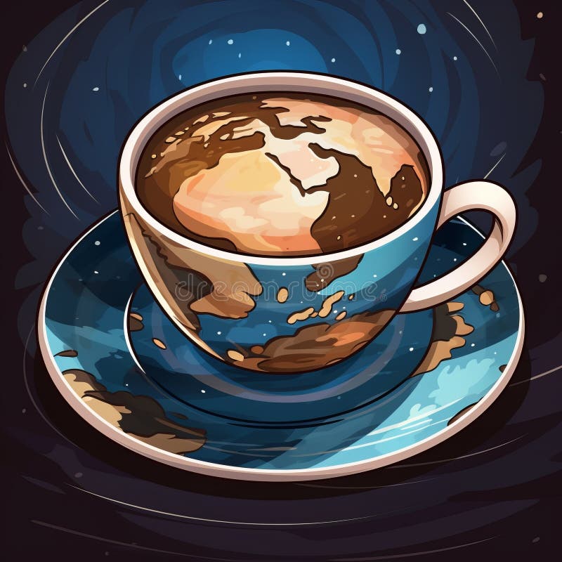 An Illustration of a Cup of Coffee with the Earth on it Stock ...