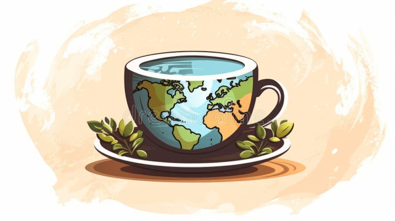 An Illustration of a Cup of Coffee with the Earth on it Stock ...