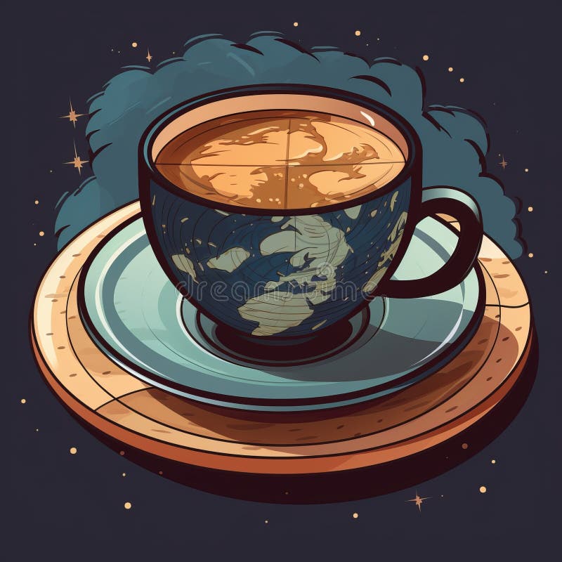 An Illustration of a Cup of Coffee with the Earth on it Stock ...