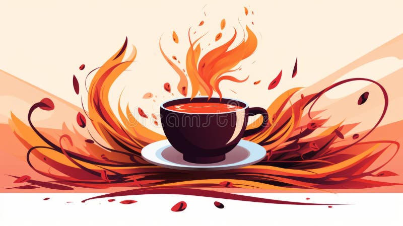 An Illustration of a Cup of Coffee with Flames Coming Out of it Stock ...