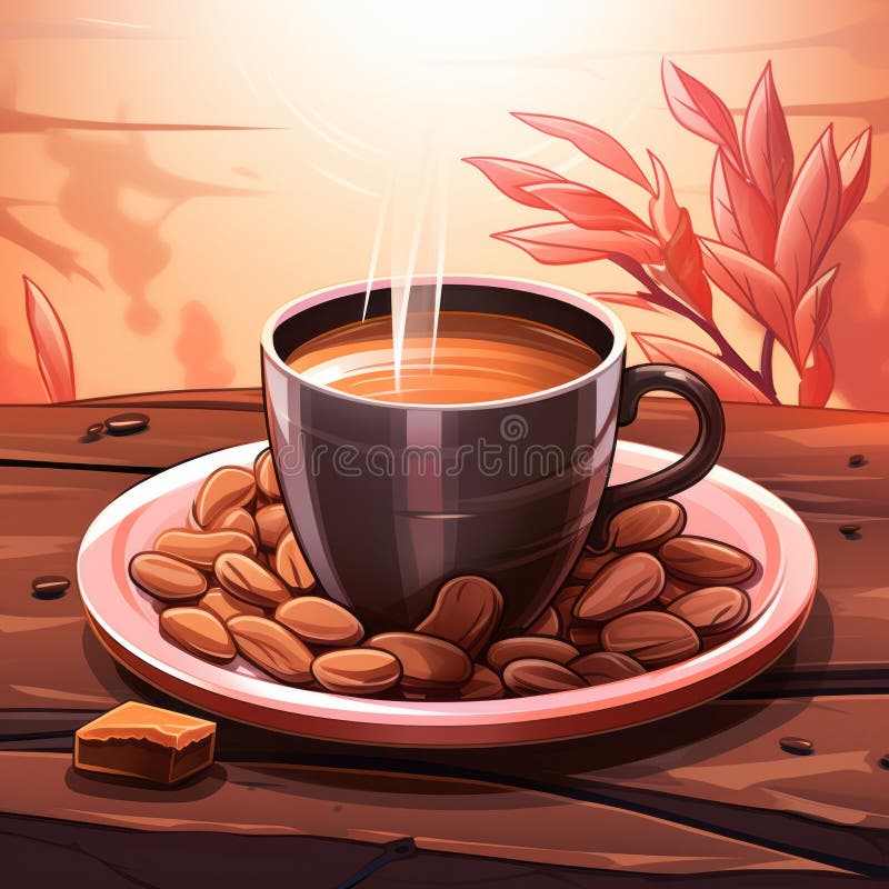 An Illustration of a Cup of Coffee and Nuts on a Wooden Table Stock ...