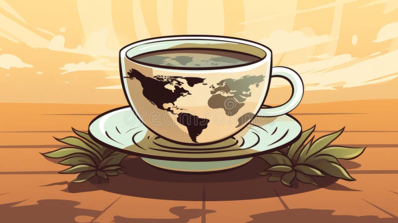 An Illustration of a Cup of Coffee with a World Map on it Stock ...
