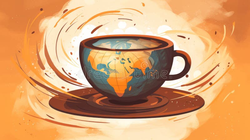 An Illustration of a Cup of Coffee with the World Map on it Stock ...
