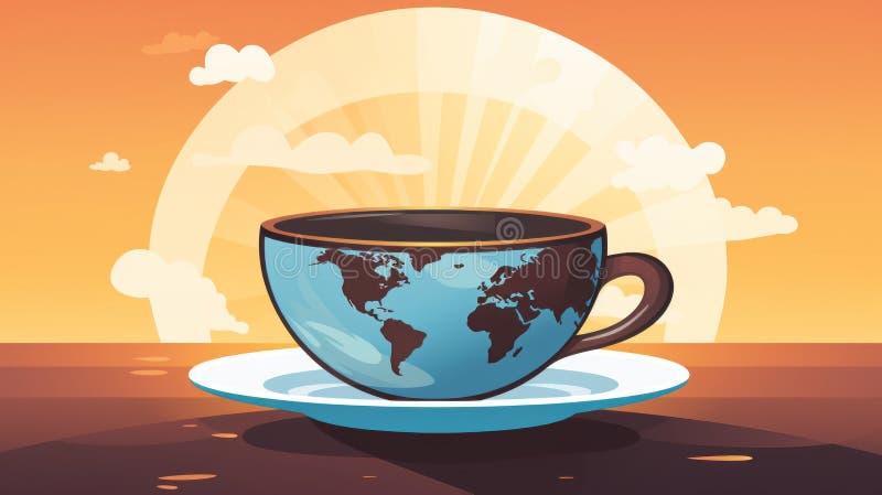 An Illustration of a Cup of Coffee with the World Map on it Stock ...