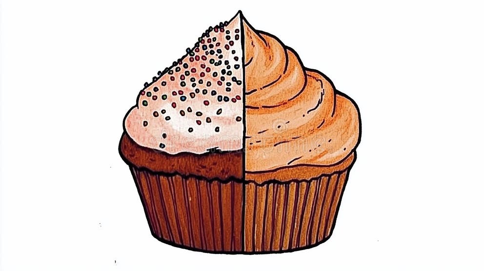 Illustration of a Cupcake Split into Two Halves Stock Illustration ...