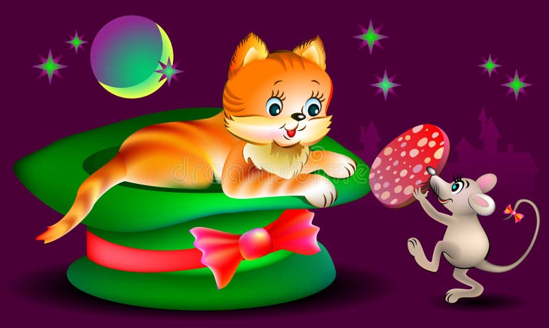 Illustration of Curious Cat Looking at Mouse. Stock Vector ...