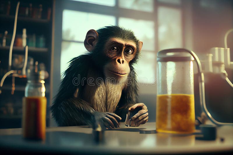 Illustration of a Curious Monkey Conducting a Laboratory Experiment ...