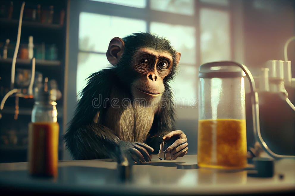 Illustration of a Curious Monkey Conducting a Laboratory Experiment ...