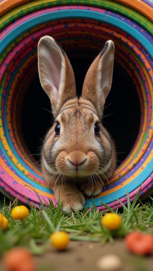 Illustration of a Curious Rabbit Peeking from a Colorful Patternfilled ...