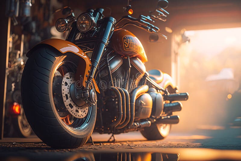 Illustration of Custom Chopper and Bobber Type Motorcycles Parked in ...