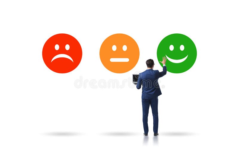 Illustration of Customer Feedback with Faces and Businessman Stock ...